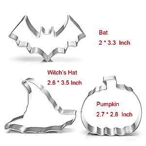 Halloween Cookie Cutters Set Large - Witch's Hat, Pumpkin, Ghost, Bat and Cat Cutter Stainless Steel