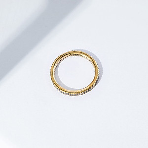 Amazon Essentials 14K Gold Plated Double Row Pave Stackable Eternity Ring Size 9, Yellow Gold