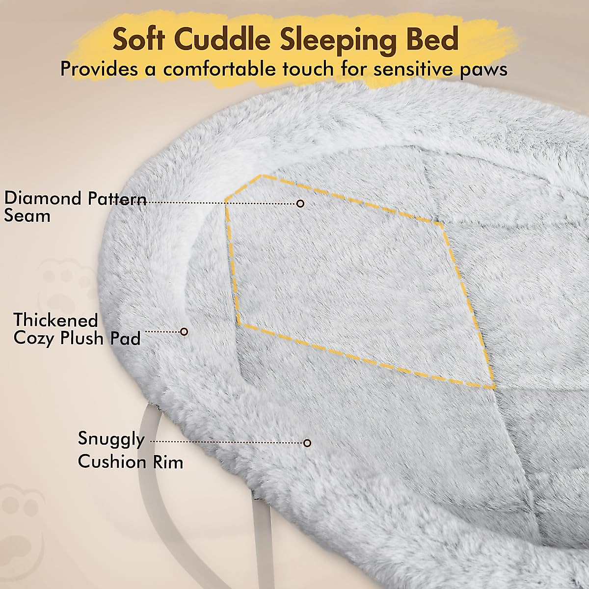 Zoratoo Elevated Cat Hammock Bed for Indoor Cats, Fluffy Warm Cuddle Cat Bed with Detachable Pad Bed Cover, Portable Pet Bed Raised Cuddler for Sleeping Kittens, Small Dog, Oval Cat Hammock Grey