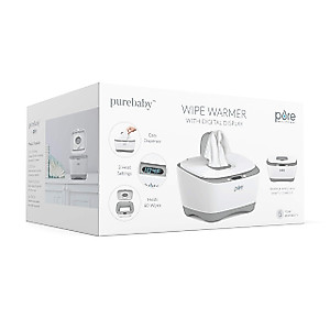 PureBaby™ Wipe Warmer with Digital Display - Easy-Feed Dispenser with 3 Heat Settings, LCD Display, 80 Wipe Capacity, Naturally Steam Heated for Comfort and Safety for Baby