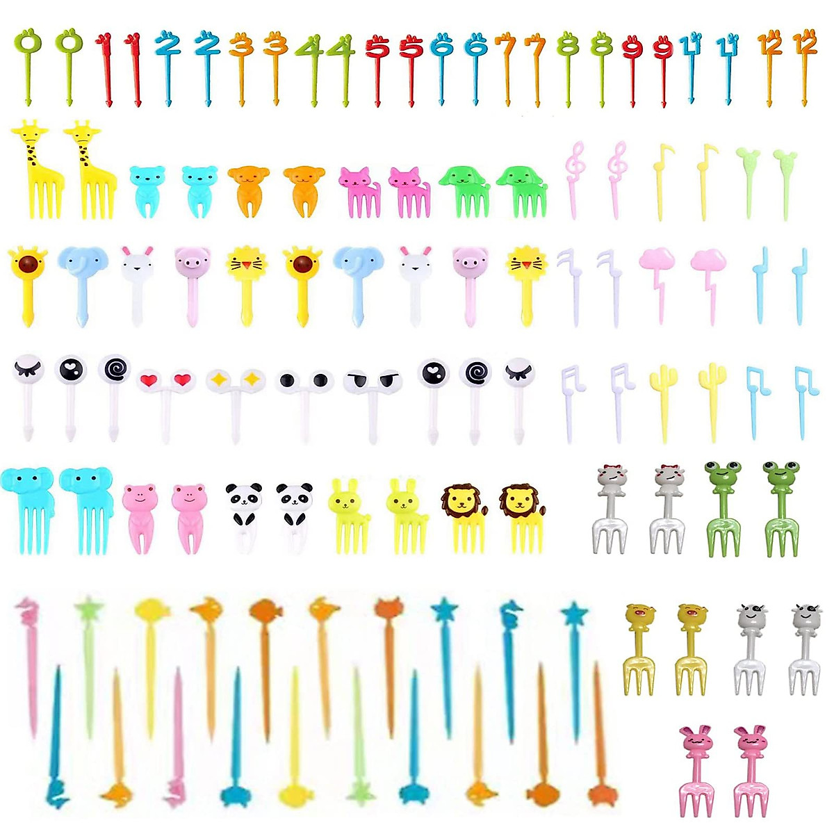 Plastic Fruit fork with Animal Decor, Cute Food Picks for Cake Dessert Fruit-platter, Reusable Mini Toothpick Bento Box Party Supply Lunch Accessories (random style) (112)