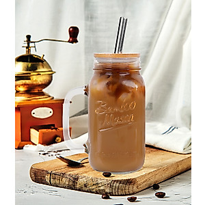 ANOTION Mason Jar with Lid and Straw, 24oz Regular Mouth Mason Jars with Handle Drinking Glasses Tumbler Reusable Cups Smoothie Water Bottles for Iced Coffee (Classic 2 cups Style)