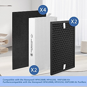 Breshair HPA5200B True HEPA Replacement Filter Compatible with Honeywell HPA 5200 5220 5250 3200 Air Purifiers, 2 R HEPA, 2 S Carbon and 4 A Pre-Filters, Part # HRF-R HRFSC1 HRF-ARVP200 HRF-A200