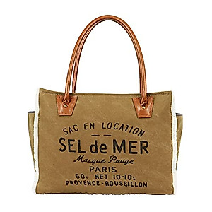 Lamyba Sel De Mer Canvas HandBag Upcycled Canvas Vegan Leather Tote Bag, Large Brown