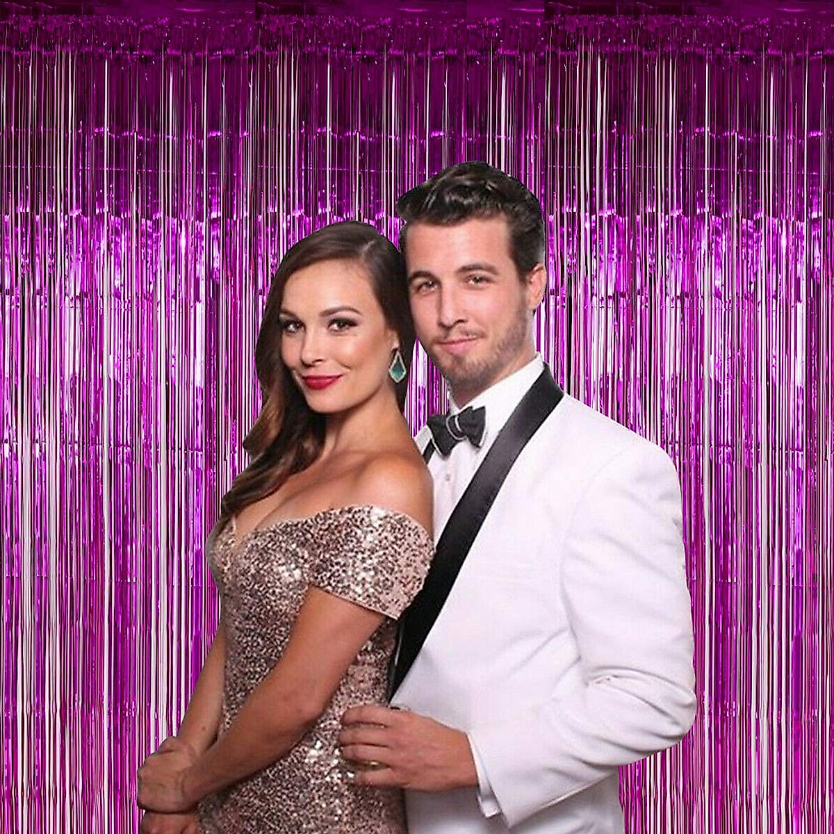 Twinkle Star 2 Pack Photo Booth Backdrop 3FT x 8FT Metallic Tinsel Foil Fringe Curtains Environmental Background Streamers for Birthday Wedding Party Christmas Decorations