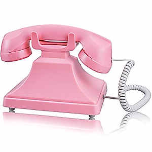Pink Retro Landline Phone for Home, IRISVO Vintage Phone Old Fashioned Classic Desk Telephone with LCD Screen Display and Redial,Speaker, Push Button Dialing with A Rotary Look (Pink)
