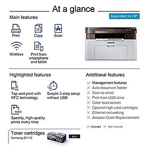Samsung Xpress M2070W Wireless Monochrome Laser Printer with Scan/Copy, Simple NFC + WiFi Connectivity and Built-in Ethernet (SS298H)