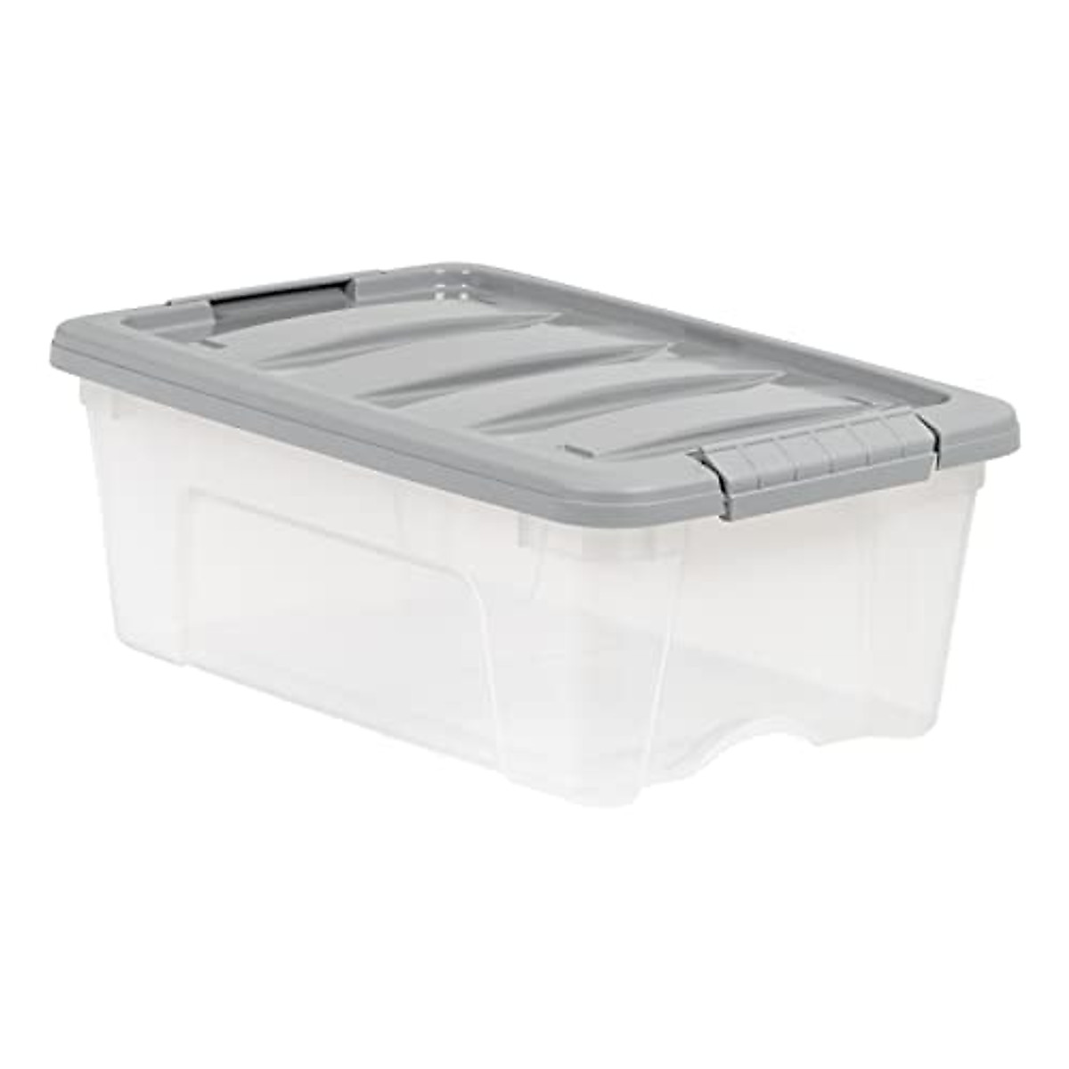 Amazon Basics 12 Quart Stackable Plastic Storage Bins with Latching Lids- Clear/ Grey- Pack of 6