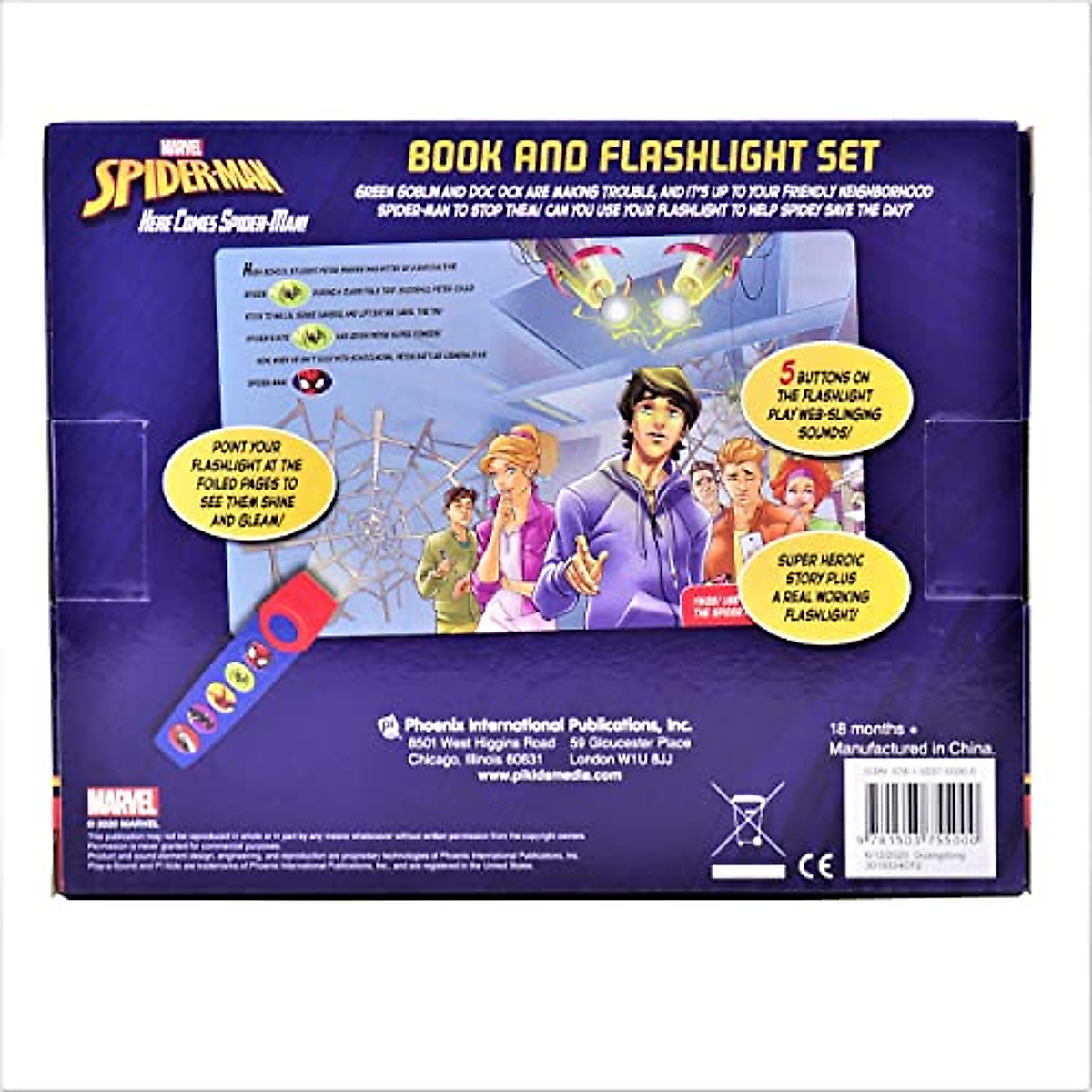 Marvel Spider-man - Pop-Up Board Book and Sound Flashlight Toy Set - PI Kids (Play-A-Sound)