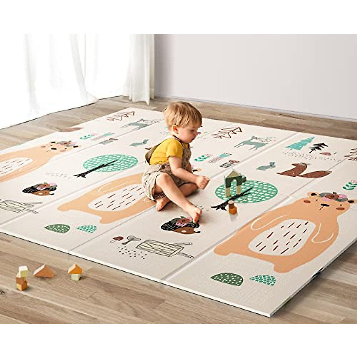 UANLAUO Foldable Baby Play Mat, Extra Large Waterproof Activity Playmats for Babies,Toddlers, Infants, Play & Tummy Time, Foam Baby Mat for Floor with Travel Bag (Bear(79x71x0.4inch))