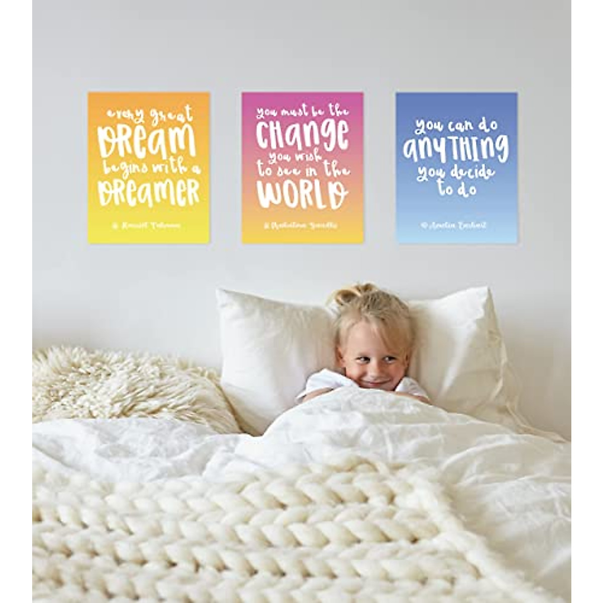 FOCUS AND ZEAL Inspirational Wall Art 8 Pack - 8 Different Motivational Quotes for Girls on 8"x10" Wall Prints - Great Posters for Girl's Bedrooms, Dorms, and Homes