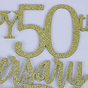 Happy 50th Anniversary Cake Topper,Gold Glitter 50th Birthday， 50Anniversary Party Decoration Supplies，Wedding Anniversary Party Decoration