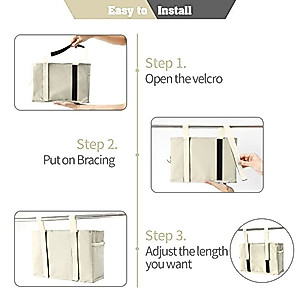 Bunk Bed Organizer, Bedside Caddy Hanging Bed Organizer Storage Bag with 4 Pockets and 2 Hooks, for College Dorm Rooms Bed, Hospital Bed, Baby Bed Rails, 600D Oxford Cloth (Beige)