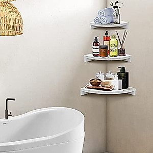 SOLLASI Rustic White Floating Corner Shelves Set of 3, Farmhouse Wooden Corner Wall Shelf, Kitchen Storage Shelf Wall Mount, Hanging Wall Decor Corner Shelf for Bedroom, Living Room, Bathroom, Office