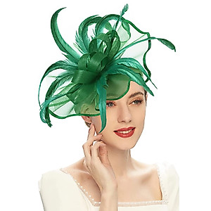 ORIDOOR Sinamay Fascinator Flower Feathers Pillbox Hat Headband Hair Clips for Derby Cocktail Wedding Tea Party A Green,One Size