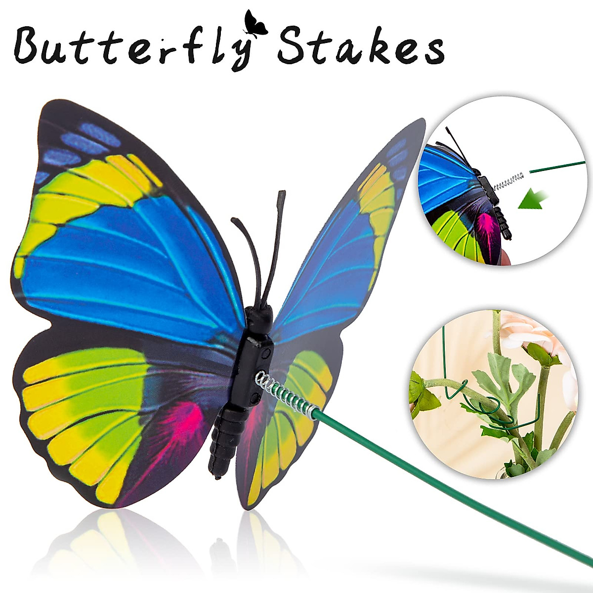 HOWLT Butterfly Stakes, 60 PCS 14 Inch Garden Butterfly Ornaments Waterpoof Butterflies Decorations for Indoor&Outdoor, Yard, Patio Plant Pot Multi