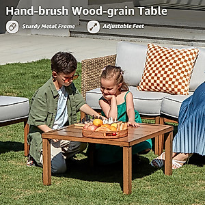 NATURAL EXPRESSIONS Patio Furniture Sets, 5 Pieces Wicker Outdoor Sectional Couch Sofa Patio Outdoor Furniture Conversation Set with Handwoven Rattan,Handbrush Wooden Grain Metal Frame,5" Cushions