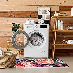 Retro Roses Kitchen Rug Non-Slip Kitchen Mats Blue Wildflower Bath Runner Doormats Area Mat Rugs Carpet for Home Decor 39" X 20"