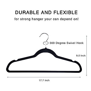 Quality First - Smartfinite Premium Velvet Hangers - Non Slip, Durable, Space Saving Hangers for Closet w/ 360 Degree Chrome Swivel Hook - Coat Hanger- 50 Pack(Black)