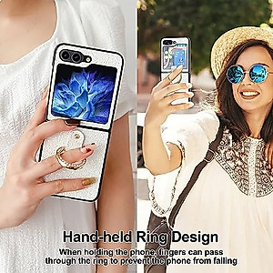 Z Flip 5 Case with Ring, Cute Glitter Bling Slim Leather Galaxy Z Flip 5 Phone Case for Women Girls, Sparkly Rhinestone Diamond Ring Holder Protective Case for Samsung Galaxy Z Flip 5 5G 2023 (Black)