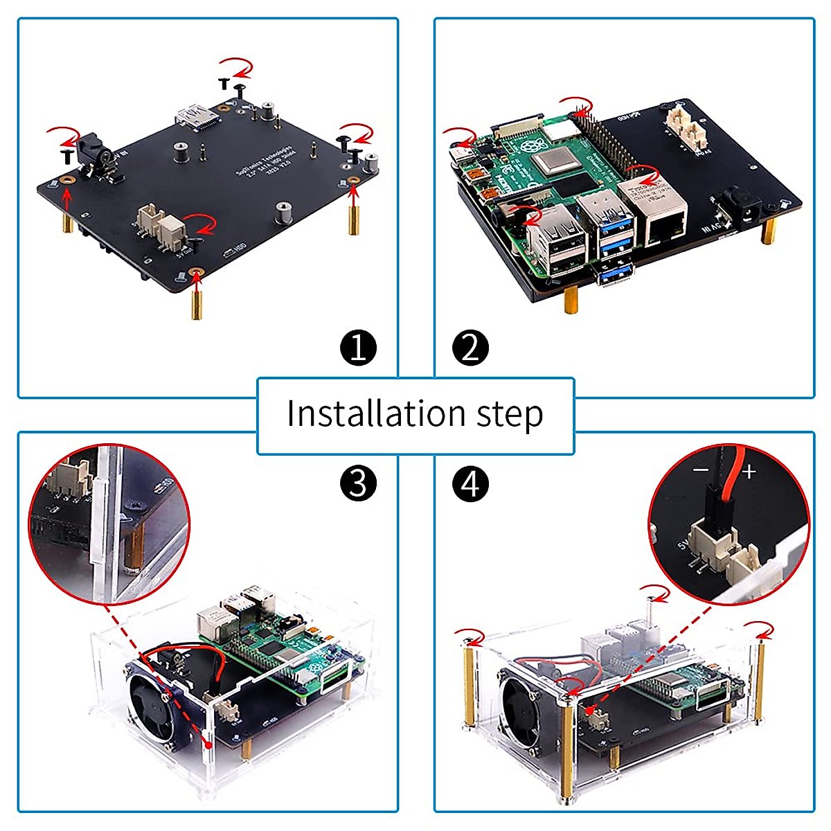 GeeekPi Acrylic Case with 4010 Fan (40mmx40mmx10mm) for Raspberry Pi 4 Model B X825 V2.0 2.5 inch SATA HDD/SSD Expansion Board & Raspberry Pi 4 Model B