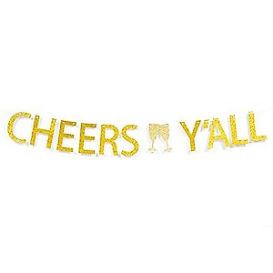Qttier™ Cheers Y'All Gold Glitter Bunting Banner for Baby Shower Birthday Bachelorette Bridal Shower Wedding Engagement Party Decorations