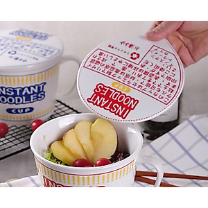 WHJY 27 oz Ceramic Modern Instant Noodles Bowl Cup Mug, Large Ramen Bowl with Handle & Lid, Ceramic Ramen Bowl, Soup Bowl, Instant Ramen Bowl, Ramen Bowls, Pasta Bowl - Red