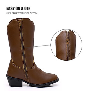 WOWHAH Kids Boys Girls Cowboy Boots, Cowgirl Boots for Girls Western Boots(Toddler/Little Kid/Big Kid)(WH808-Brown-2)