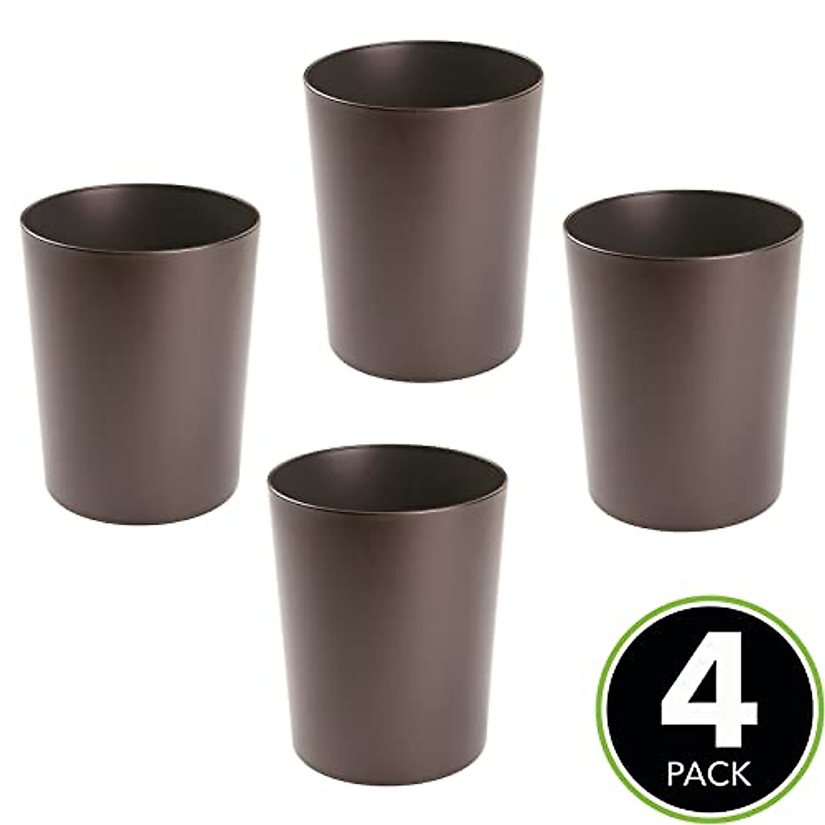 mDesign Round Metal Small 1.7 Gallon Recycle Trash Can Wastebasket, Garbage Container Bin for Bathrooms, Kitchen, Bedroom, Home Office - Durable Stainless Steel - Mirri Collection - 4 Pack - Bronze