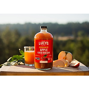 Lucy's Family Owned - USDA Organic NonGMO Raw Apple Cider Vinegar, Unfiltered, Unpasteurized, With the Mother, 34oz Glass Bottle (2 Pack)