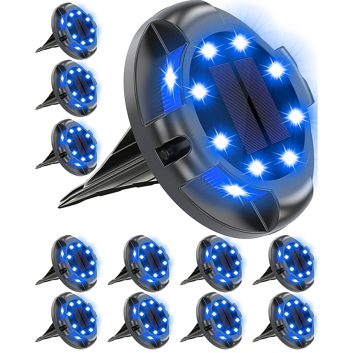 Biling Solar Pathway Lights Outdoor Uplight Sidelight, 12 Packs Blue Bright Solar Ground Lights Walkway Lights Waterproof Solar Deck Lights for Yard Walkway Garden Halloween Decorations