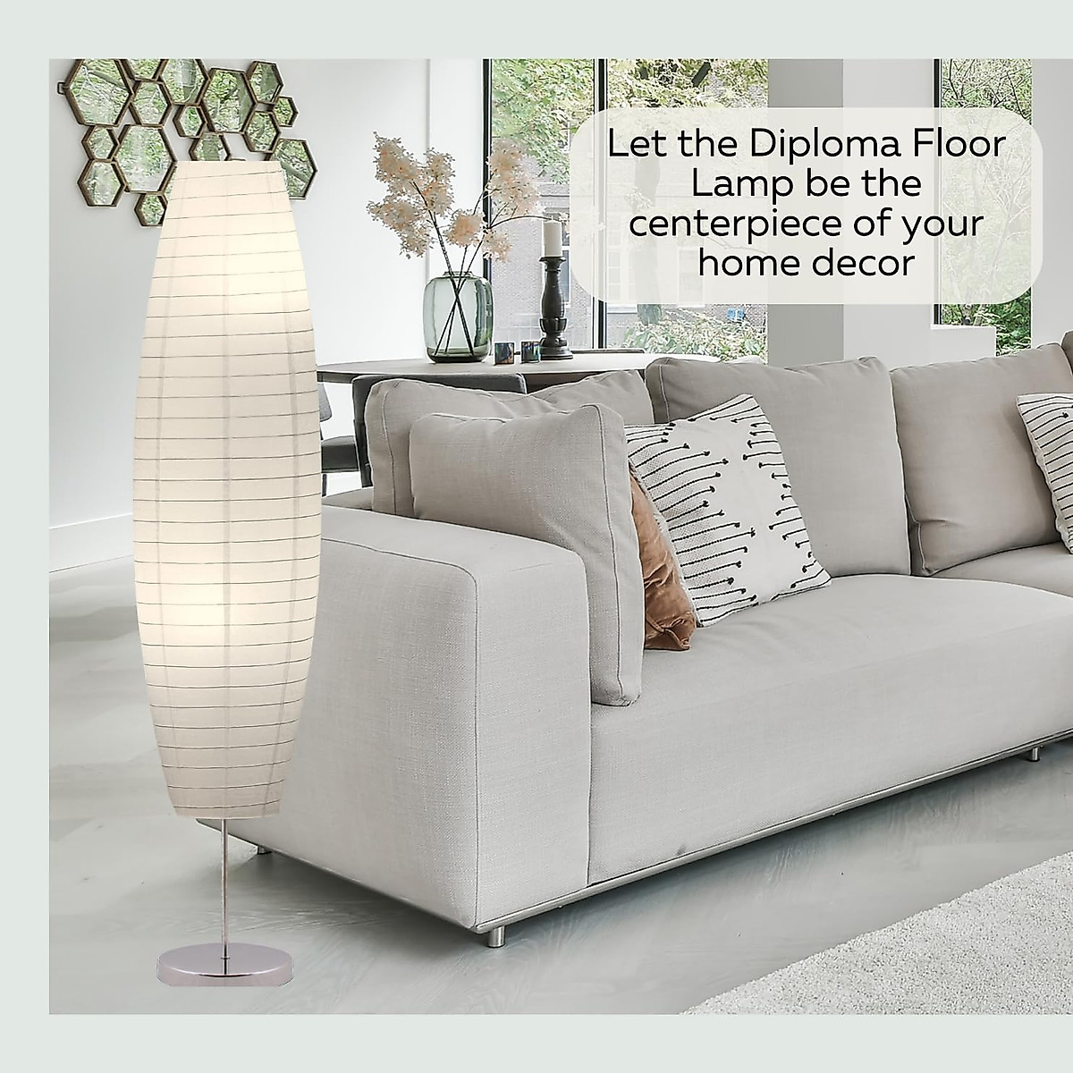 LIGHTACCENTS Diploma Paper Floor Lamp Set of 2 Paper Lamps - Rice Paper Floor Lamps - Paper Floor Lamps for Living Room Fits in Modern Room Decor 50 Inches Tall (Set of 2)