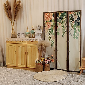LANDCHY Room Divider Screen Oriental Furniture Privacy Screens Flowers Painting Canvas 3-Panel Foldable Portable Room Separating Divider Room Partitions and Dividers Freestanding 71'' Tall