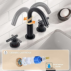 FGKQ Bathroom Faucet for Sink 3 Hole, 8 inch Widespread Bathroom Faucet, 2 Handle High Arc Matte Black Bathroom Sink Faucets with Pop-Up Drain and Water Supply Lines