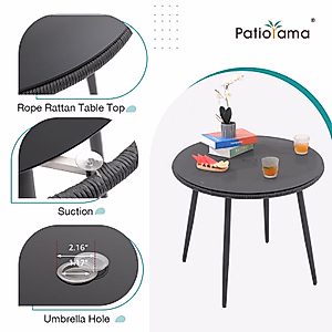 Patiorama 5-Piece Patio Dining Set, Outdoor Dining Table Chair Set, All-Weather Twisted Rattan Wicker Rope Conversation Set, Patio Furniture Set w/Umbrella Hole, 4 Cushioned Chairs&Glass Table(Blue)