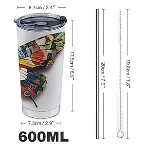 zxxpensy 20 Oz Tumbler Travel Cup Colorful Butterfly Water Bottle, Stainless Steel Vacuum Insulated Coffee Mug with Straw Lid And Cleaning Brush