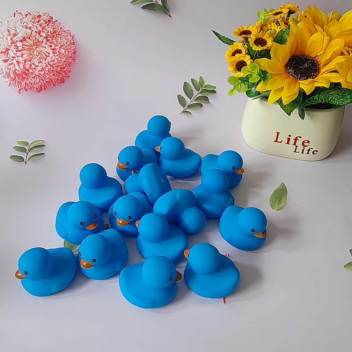 Bath Duck Toys 16 PCS Blue Mini Rubber Ducks Squeak and Float Duckies Baby Shower Toy Party Decoration for Toddlers Boys Girls