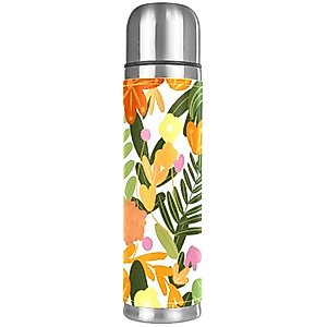 Stainless Steel Leather Vacuum Insulated Mug Flower Thermos Water Bottle for Hot and Cold Drinks Kids Adults 16 Oz