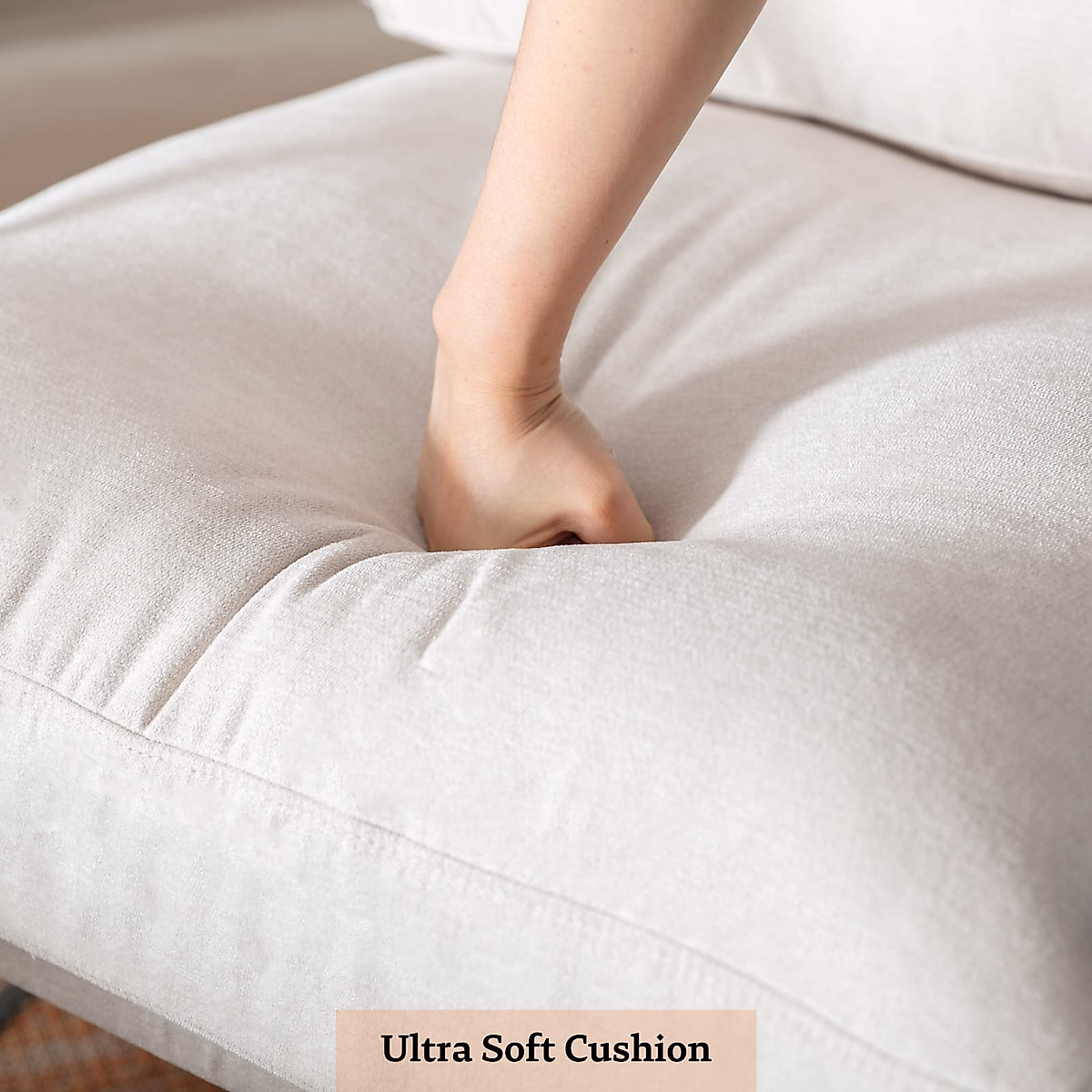 LukeAlon Mid-Century Chenille Accent Chair, Ultra Soft Living Room Chair with Metal Legs Modern Armchair Lounge Chairs Upholstered Comfy Leisure Chair for Bedroom Reception Area Reading Room, Beige