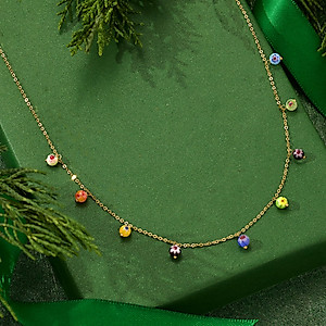Ross-Simons Italian Multicolored Murano Glass Bead Charm Necklace in 14kt Yellow Gold. 16 inches
