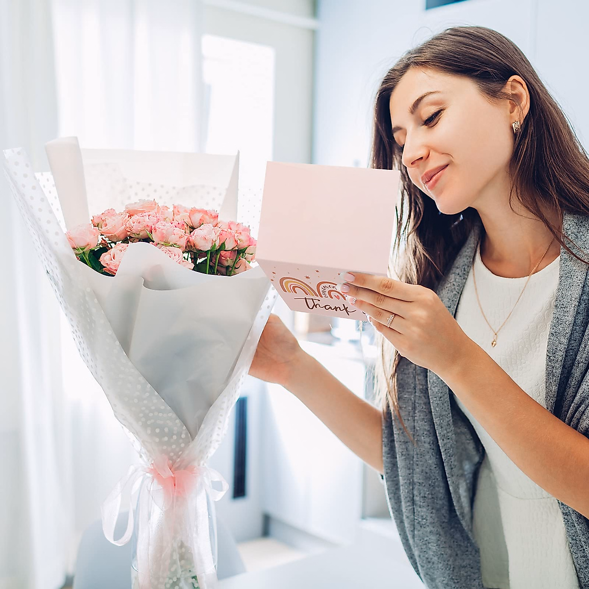 Pajean 24 Pcs Boho Thank You Cards with Envelopes and Stickers Rainbow Greeting Cards Boho Theme Note Cards Appreciation Card Thank You Cards for Baby Shower Wedding Boho Party Favors