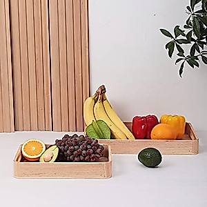 Wood Serving Tray with Handles, Set of 2 Platters, Perfect for Food Tray, Breakfast Tray, Toilet Tray Bathroom Sink Tray