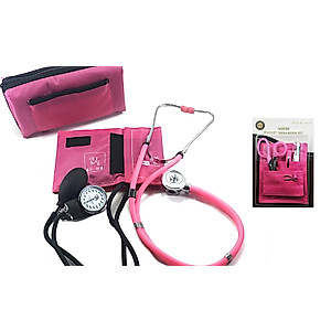 EMI NK-330 6 Piece Nurse Kit - Pink - Sprague Rappaport Stethoscope, Aneroid Sphygmomanometer, and Pocket Organizer Set (Includes Chart Pen, 5.5 in. Lister Bandage Scissors, Pen Light)