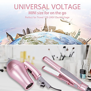 DAN Technology Flat Iron Blow Dryer Set, Small Flat Irons with Travel case, Concentrator Nozzle & EU Plug Adapter, Dual Voltage & Folding Handle, Pro Hair Dryer Set…