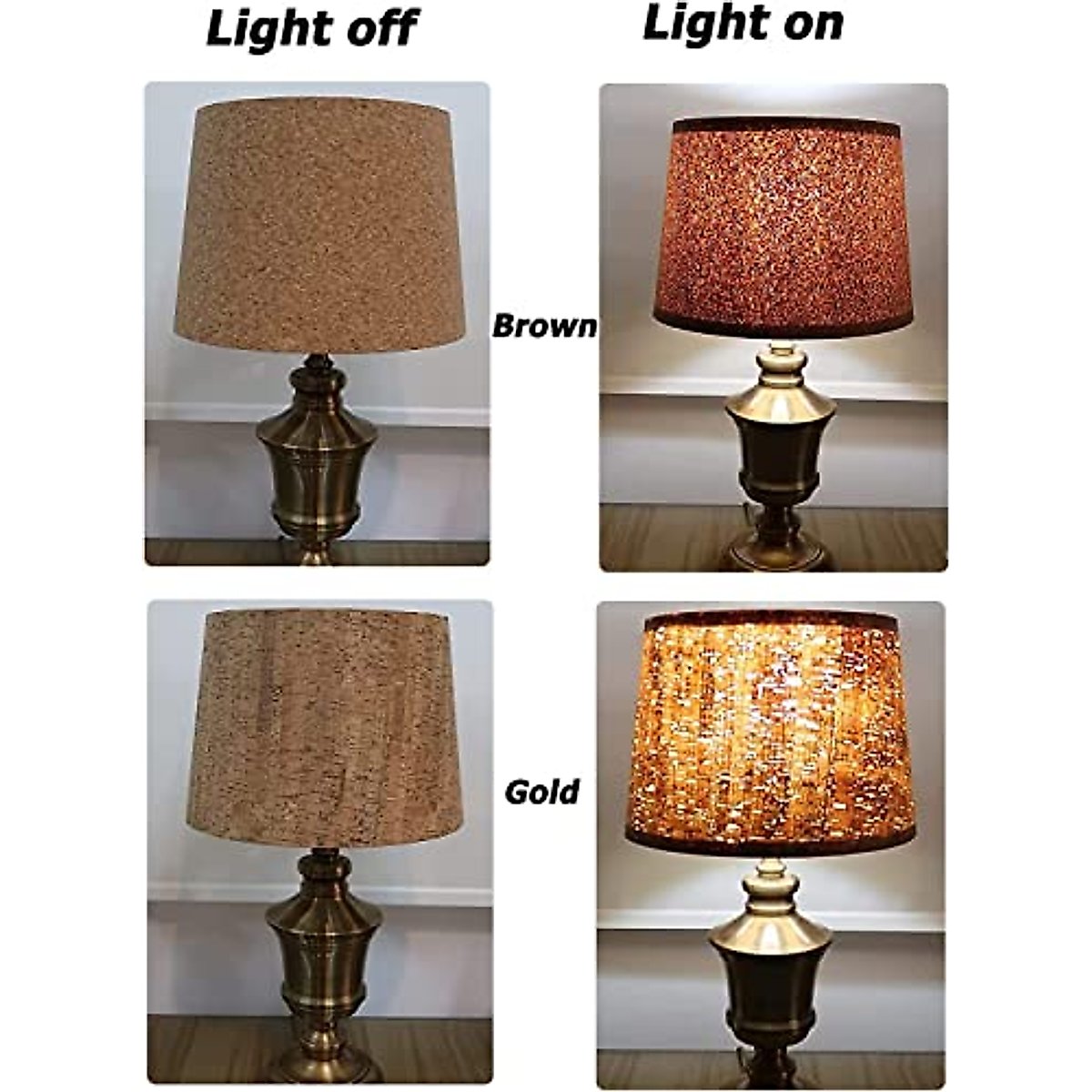 Double Drum Medium Lamp Shades Set of 2,14 Inches,Cork Leather Fabric Lampshade for Table Lamp and Floor Lamp, Hand Crafted lamp shade Spider Fitter Easy Assembly（12"x14"x10"） (Brown(without harps))