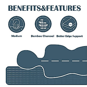 Dyonery Full 10 Inch Mattress, Memory Foam Charcoal Mattress in a Box, Gel Infused Cooling Mattress with Fiberglass Free Cover, Made in USA, CertiPUR-US Certified, 75"×54"×10" Medium