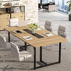 Tribesigns Rectangle Conference Table, 6FT Meeting Seminar Table up for 8 People, Business Style Large Office Conference Room Table Boardroom Desk with Strong Metal Legs, 70.8L x 35.4W x 29.5H(Walnut)