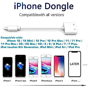 [Apple MFi Certified] Dual 2in1 Lightning Headphone Audio & Charger Adapter Splitter for iPhone iPad,2 Pack iPhone Headphone Adapter for iPhone 14/13/ 12/11/ XS/XS Max/XR/X/ 8/8plus/7/7 Plus/iPad