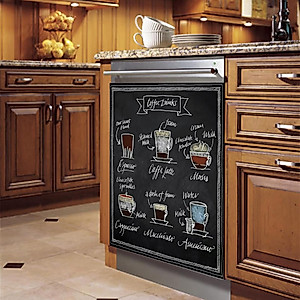 Yosa Coffee Drinks,Black Dishwasher Cover,Magnet Coffee Decal Kitchen Dishwasher Panel, Cafe Sticker Magnet Dish Washer Décor, 23x26inch( Magnetic )