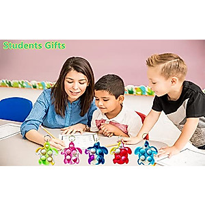 Roaqua 20 Packs Bulk Funny Turtle Mini Pop Varied Rainbow Animal Keychain fidgets Bubble Toys for Kids Children Classroom Students Gift from Teacher， Summer Party Favors Birthday Gift